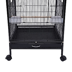 Bird Cage,Black Large Bird Cage with Rolling Stand,Large Pet Cage with Wheels,Cockatiel Parakeet Finch Parrot Birdcage 5 Door (17.9" L x 17.9" W x 39.9" H)