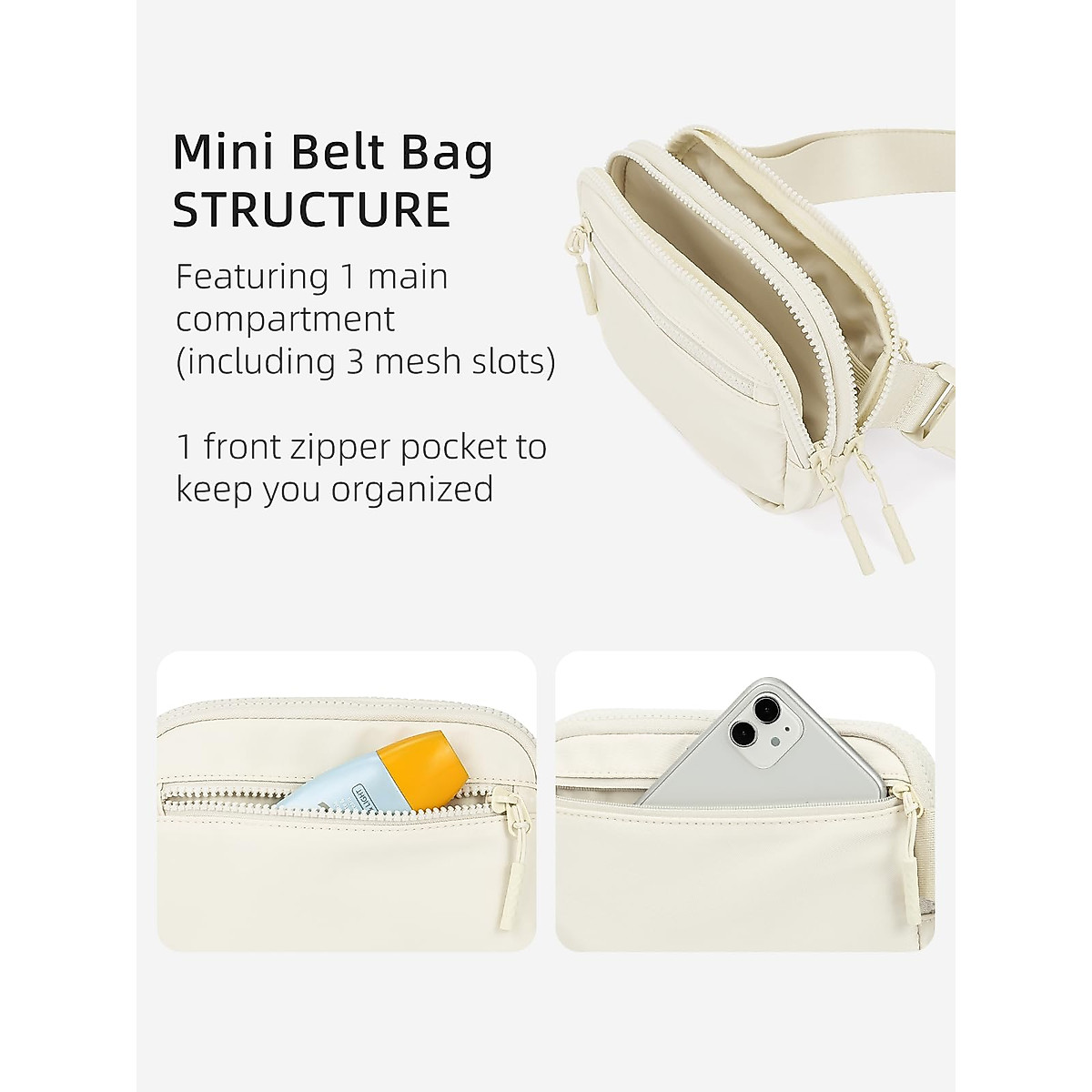 WESTBRONCO Fanny Packs for Women Men, Belt Bag with 4 Zipper Pockets, Fashion Waist Packs, Lightweight Crossbody Bags with Adjustable Strap for Workout/Running/Hiking (Beige)