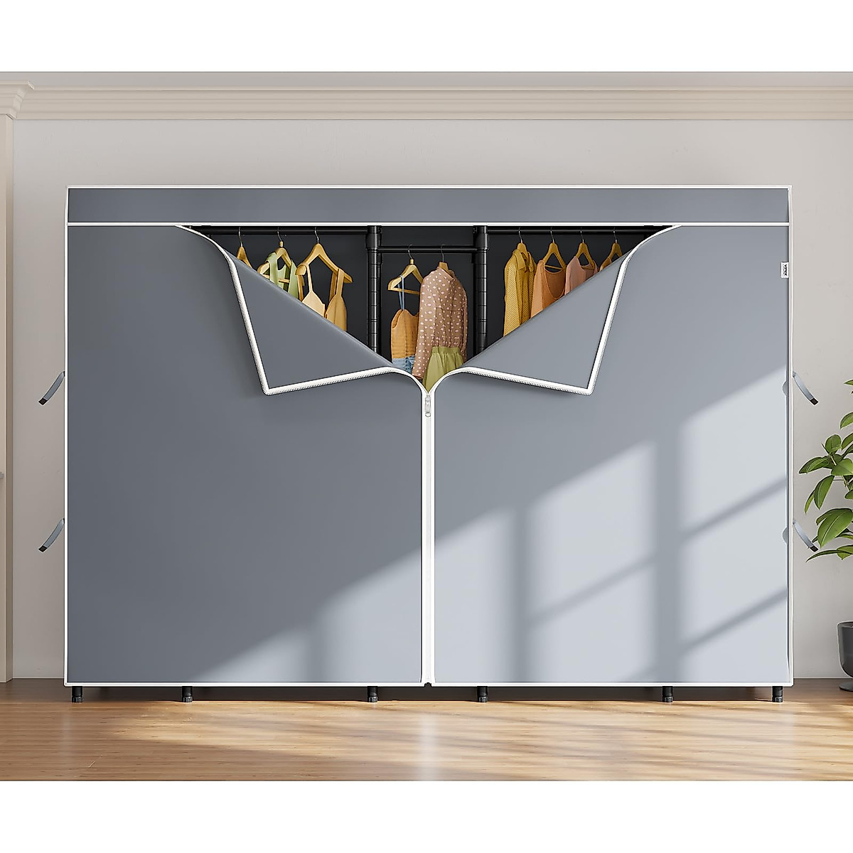 VIPEK V50i Extra Large Coverd Clothes Rack, Black Portable Closet Rack with Grey Cover, Multi-Functional Freestanding Wardrobe Closet Heavy Duty Clothing Rack for Hanging Clothes