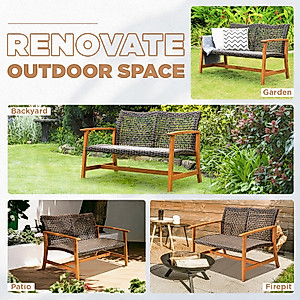 IDZO Harmonie 800lbs Capacity Outdoor Loveseat Furniture, FSC Certified Acacia Patio Sofa with Upgraded 2000 Hours UV Resistant Wicker, Teak Finish Porch Couch