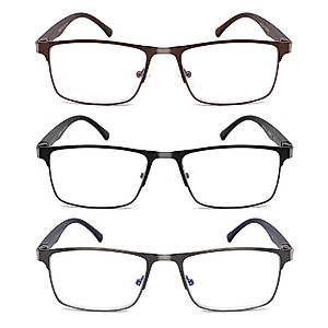 CRGATV 3-Pack Reading Glasses for Men Blue Light Filtering Full Frame Metal Readers Anti Uv/Eye Strain/Glare (+2.0 Magnification Strength)