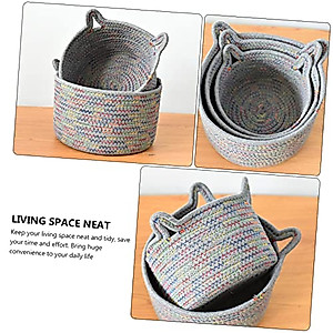 DOITOOL Cotton Rope Storage Basket Table Trays for Eating Cotton Muslin Blanket Makeup Pallet Bathroom Basket Bins Small Woven Basket Woven Rope Basket Makeup Organizer Storage Holder Grey