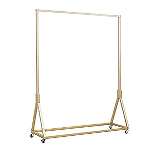 Ethemiable Clothing Store Modern Rolling Clothing Display Stands with Wheels,Storage Shoe Bag Pipe Shelf,Organization Garment Rack,Home Clothes Hanging Shelves（Gold without Wood Board, 47.2" L）
