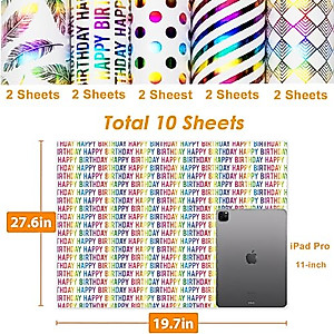 Egcina Present Rainbow Wrapping Paper, 10 Sheets Birthday Christmas Wedding BabyShower Present Foil Wrapping Paper for Kids, Adults, Princess Pink Barbie Rainbow Happy Birthday