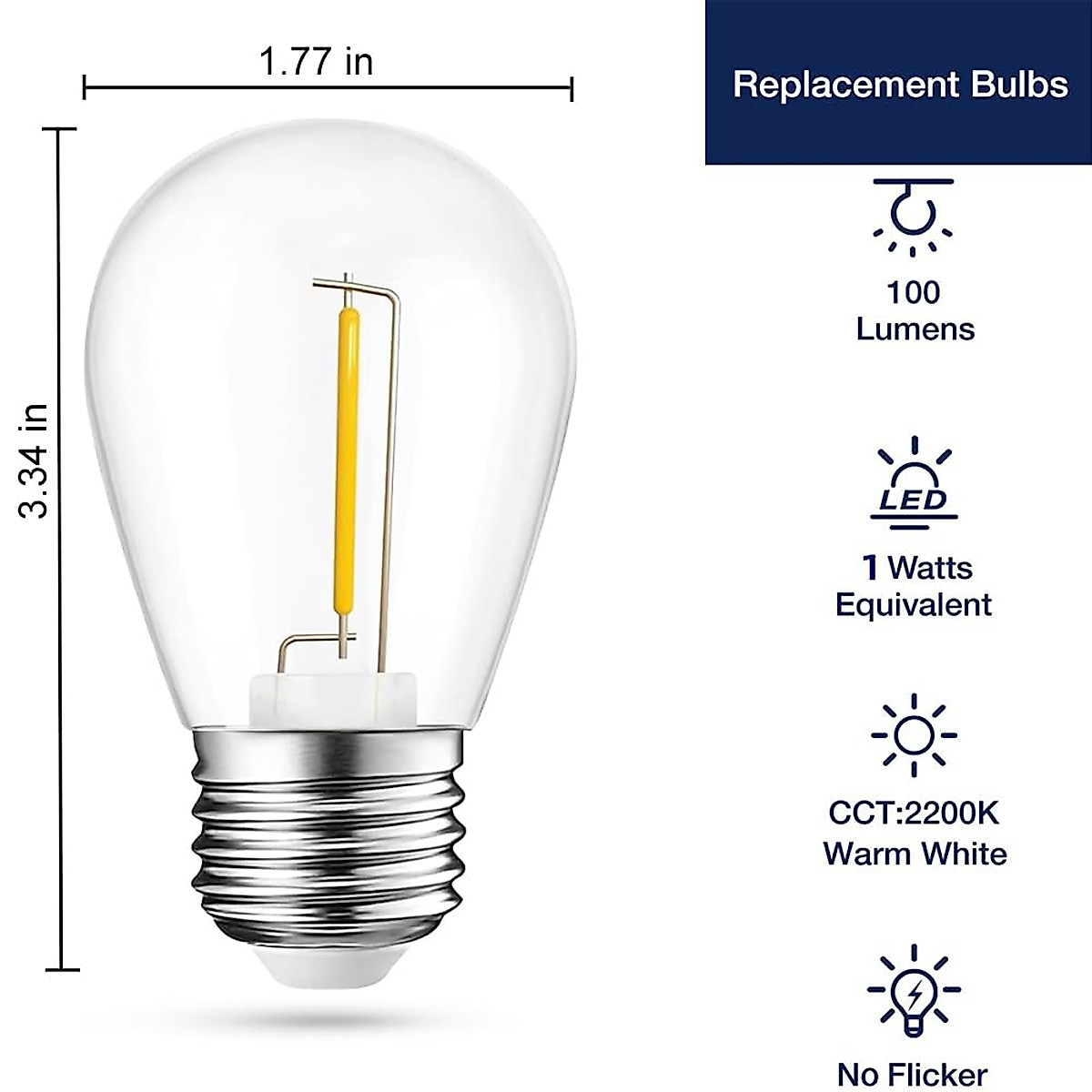 SDUCSL S14 Outdoor String Light Bulbs,1W Replacement 11W Incandescent Bulb, 2200K Warm White, 1 Watt Shatterproof Plastic Vintage Edison LED Light Bulbs, Waterproof, E26 Screw Base(16 Pack)