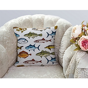 TSSOHU Outdoor Patio Throw Pillow Cover Fishs Farmhouse Décor Outside Furniture Swing Seat Bench Chair Decorative Cushion Cases 18x18 inch Deep Seat Bed Couch Sofa