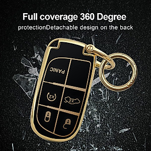 RBOKO for Jeep Key Fob Cover Keychain Soft Full Protection Key Case Shell, Car Accessories for Man,Girls, Women, Compatible with Jeep Smart Key 3 4 5 Buttons Protector(Black)