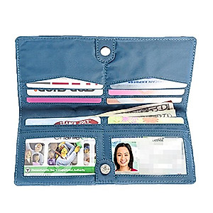 Big Skinny Women's Leather Executive Bi-Fold Checkbook Slim Wallet, Holds Up to 40 Cards,Lightweight, Slim, Ocean Blue