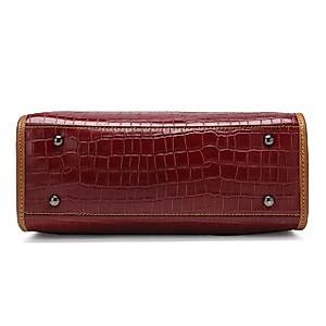 SHESTORY Women Genuine Leather Tote Handbag Shoulder Bag Women Crocodile Pattern Top-handle Purse (Wine)