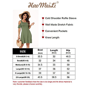 HAOMEILI Women's Cold Shoulder with Pockets Casual Swing T-Shirt Dresses (X-Large, Black)
