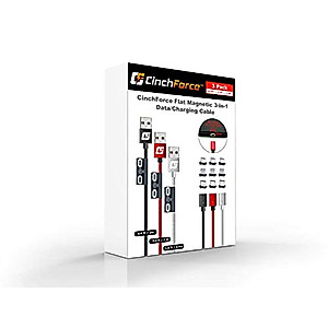 CinchForce Flat Magnetic 3-in-1 Data/Charging Cable with Flat Magnetic Adapters and Tip Storage Holder, Compatible with Type-C, iProduct, Micro-USB, Updated for 2021-3 Pack (6.6ft/3.3ft/1.6ft)