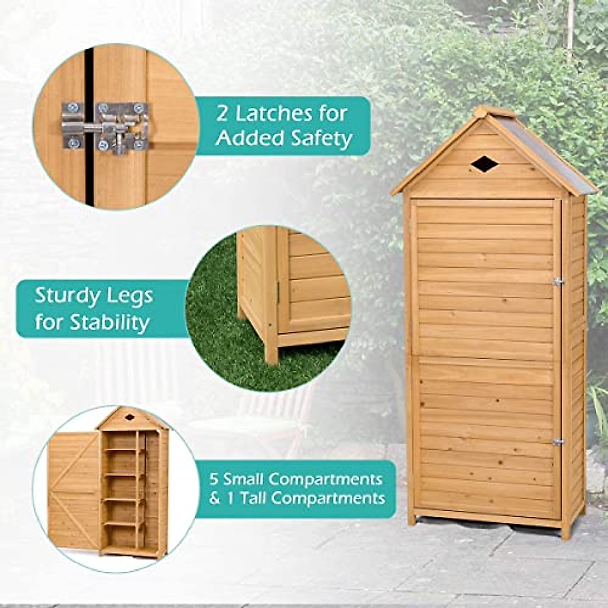 GRAFFY Garden Storage Shed, Outdoor Garden Tools Cabinet with 2 Lockable Doors, Wooden Storage Cabinet with Galvanized Sheet Roof for Garden, Yard, Patio