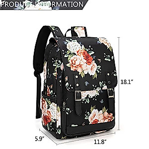 LEDAOU School Backpack for Teen Girls Women Bookbag School Bag 15.6 inch Laptop Backpack Daypack for School Travel (Floral Black-2)