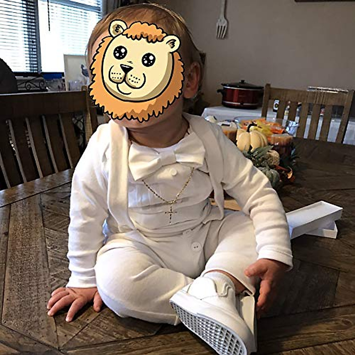 Baby Boys Baptism Christening Suit Outfit Bow Tie Comeing Home Romper Homewear Playwear Wedding Tuxedo Cake Smash Birthday Wild One Party Fall Set White-Long Sleeve 0-6 Months