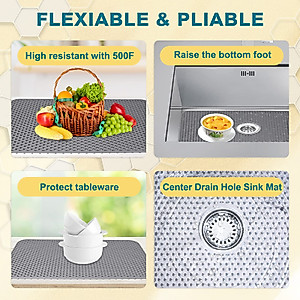 Bestjing Silicone Sink Mat, Sink Protectors for Kitchen Sink with Center Drain, 26'' x 14'' Kitchen Sink Accessory, Non-Slip Heat Resistant Sink Mats for Bottom of Farmhouse Stainless Steel Sink