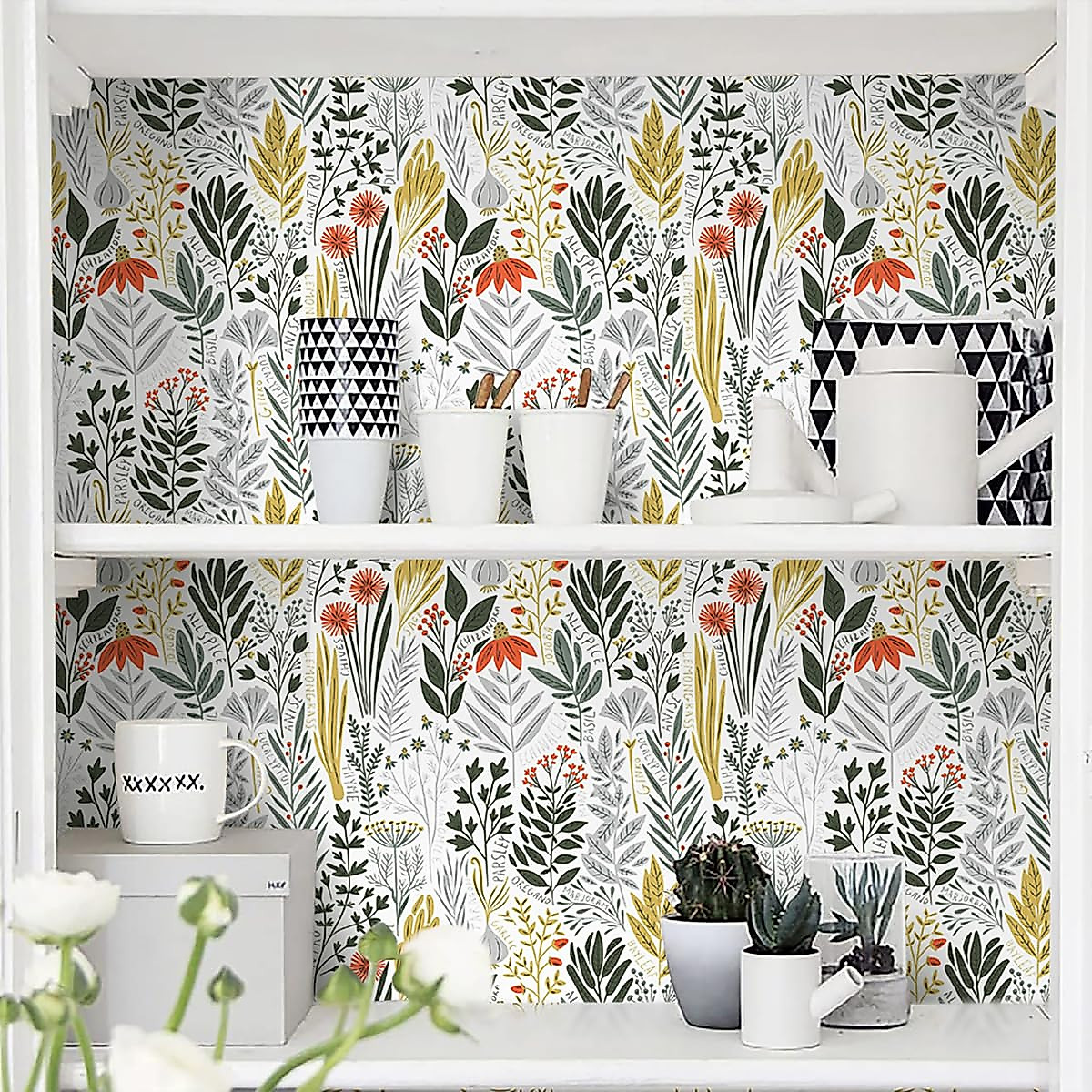 Livebor Floral Wallpaper Peel and Stick Wallpaper Floral Contact Paper 17.7inch x 118.1inch Modern Green Leaf Wallpaper Boho Floral Wallpaper Self Adhesive Wallpaper for Bedroom Leaves Wallpaper Vinyl