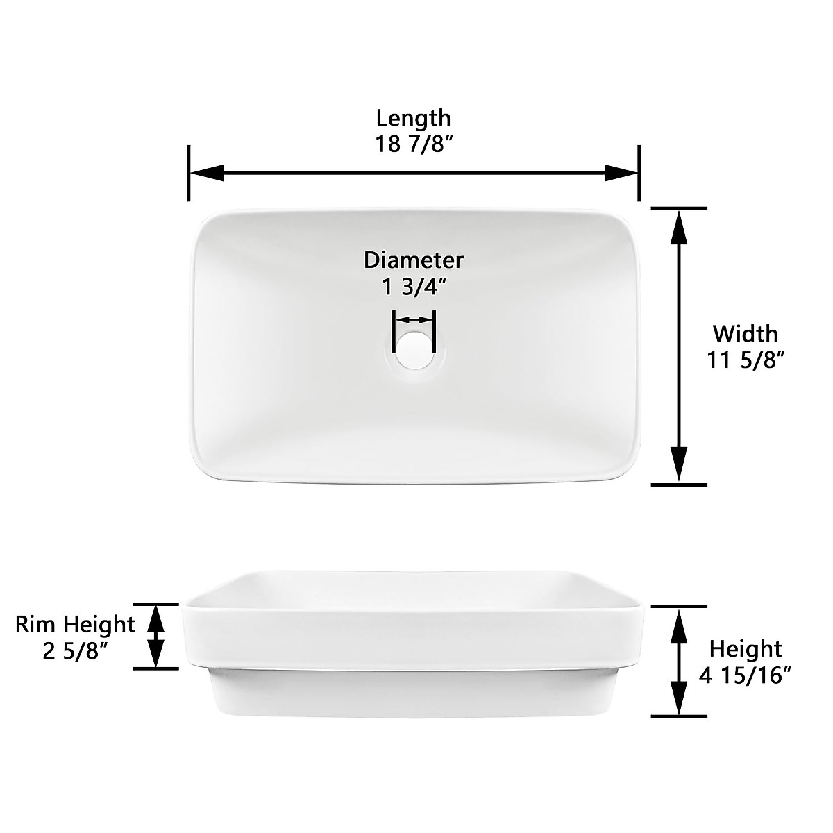 Bathroom Vessel Sink, DeerValley 19'' x 12'' Semi Recessed Bathroom Sink Rectangular White Ceramic Vessel Sinks for Bathroom Modern Bath Sink Bowl Vanity Sink Above Counter Basin DV-1V0047