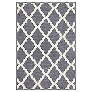 Machine Washable Moroccan Trellis Design Non-Slip Rubberback 3x5 Traditional Indoor Area Rug for Living Room, Bedroom, Kitchen, 3'3" x 5', Gray