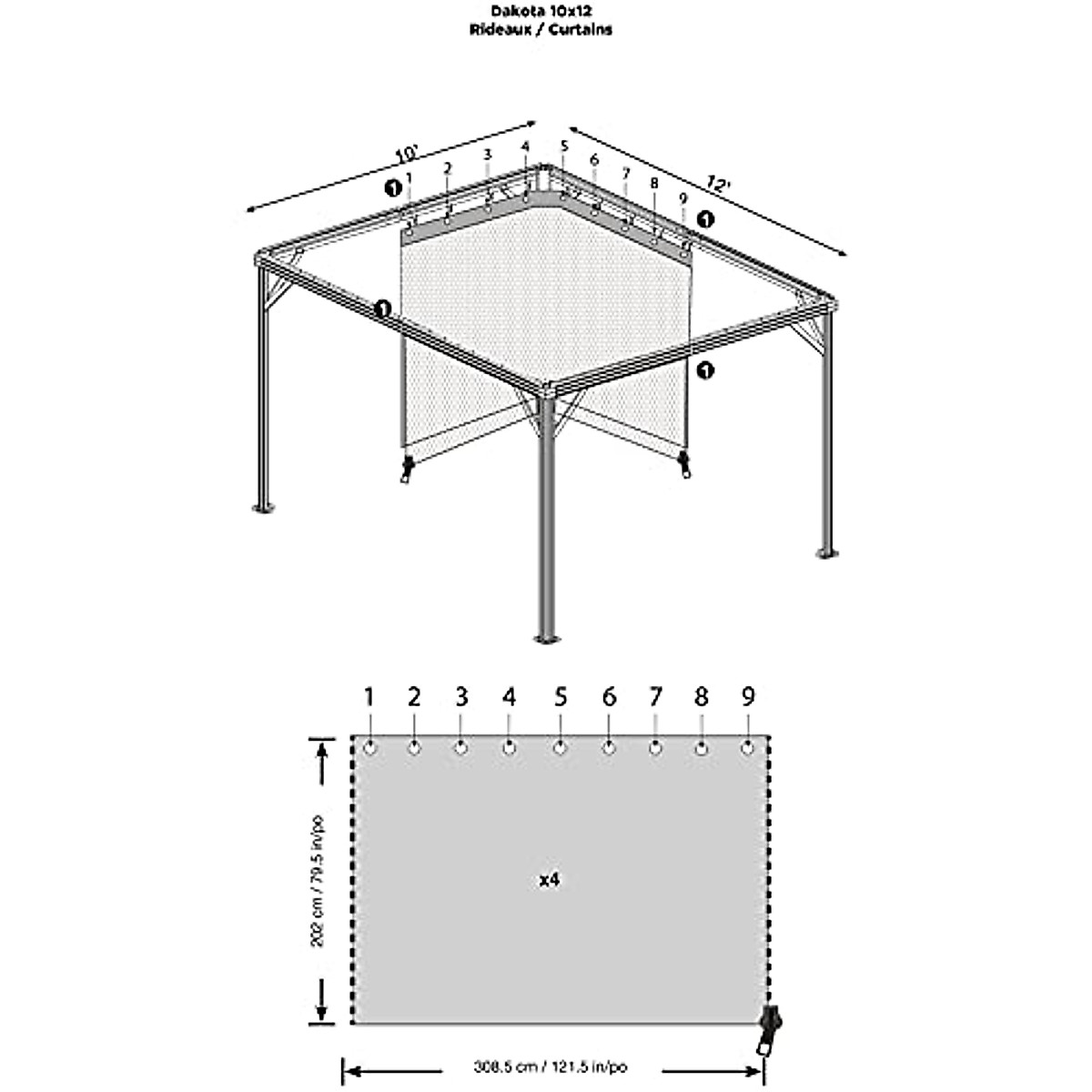 Sojag Accessories Set of 4 10' x 12' Curtains for Dakota Outdoor Gazebo- Brown