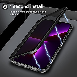 Privacy Magnetic Case for iPhone 13 Pro Max, ZHIKE Anti Peeping Privacy Magnetic Phone Case, Double-Sided Privacy Screen Protector Clear Back Metal Bumper Confidential Case (Black)