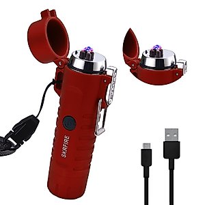 SKRFIRE Electric Outdoor Lighter Waterproof Plasma Lighter Windproof Arc Lighter Portable Fashion Lighter for Lighting Suitable for Emergency Survival Kit, Camping, Hiking (Red)