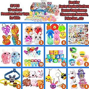 97 PCS Premium Easter Party Favors Assortment Toys for Kids,Easter Basket Stuffers, Easter Eggs Fillers Gifts, Easter Eggs Hunt, Pinata Filler Goodie Bags Stuffers Classroom Prizes Treasure Box Toys