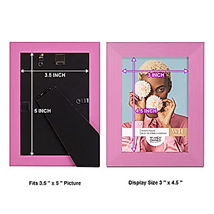 Renditions Gallery 3.5x5 inch Picture Frame Modern Style Wood Pattern and High Definition Glass Ready for Wall and Tabletop Photo Display, Pink Frame