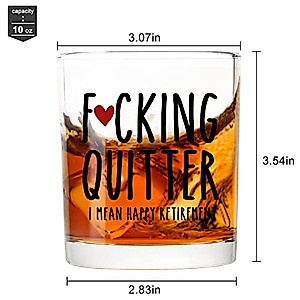 Futtumy Retirement Gift, Quitter I Mean Happy Retirement Whiskey Glass, Funny Retired Rock Glass for Men Boss Coworker Employee Husband Dad, Retirement Gift Christmas Gift Office Gift, 10oz
