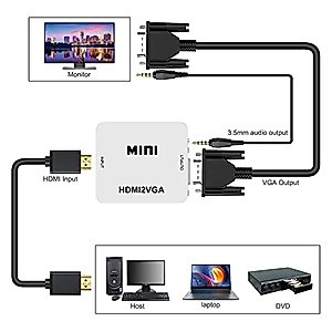 HDSUNWSTD HDMI to VGA Adapter with 3.5mm Audio Port (PC HDMI Source Output to VGA TV) for Old Computer Monitor Laptop Projector 1080P Video (Female HDMI in, Female VGA Out)