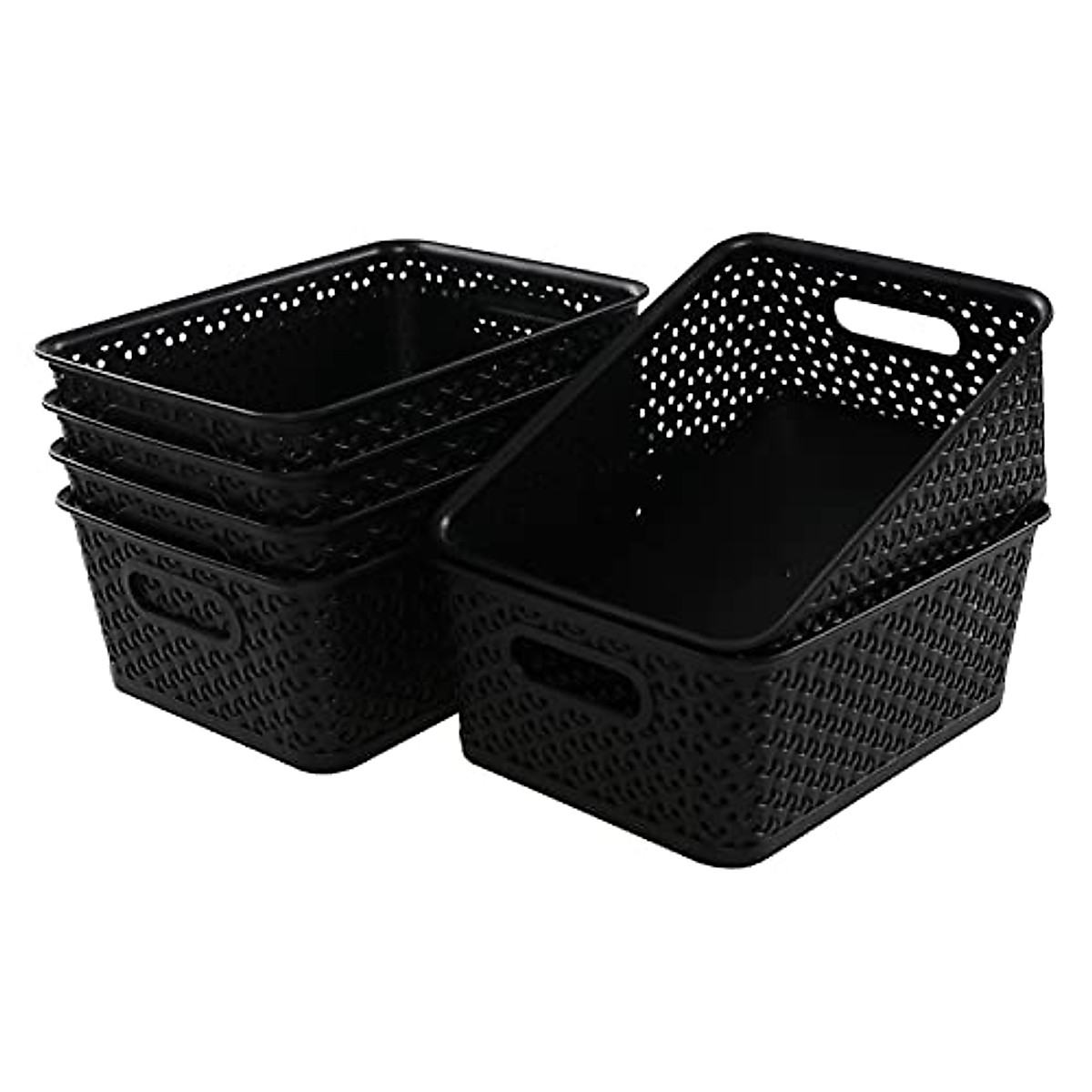 Bblina 6-pack Black Storage Basket, Plastic Weave Organizer Bins