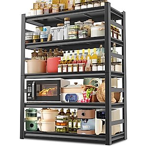 Leariso Heavy Kitchen Storage Shelves, 5 Tier Adjustable Kitchen Shelving, Metal Storage Utility Rack Shelf Unit for Kitchen, Bathroom, Warehouse, Supermarket, Black