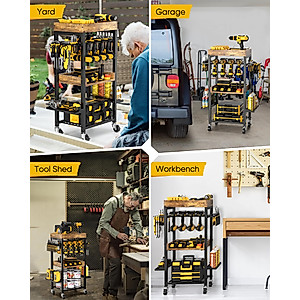 POKIPO Power Tool Cart, Heavy Duty Garage Shelving with Wheels, Movable Tool Box Cart Chest Organizer for Mechanic and Man Gift, Cordless Tool Storage for Garage and Garden