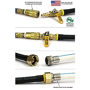 Winterize Sprinkler Systems and Outdoor Faucets: Air Compressor Quick-Connect Plug To Female Garden Hose Faucet Blow Out Adapter with Shut Off Valve (Lead-Free Brass), 14" Long