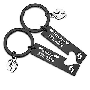 New Grandparent Gift Grandma and Grandpa Est 2024 Keychain Set Pregnancy Announcement Gifts New Grandparents Gift First Time (Black)