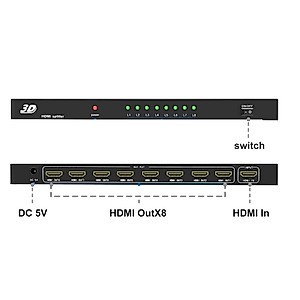 J-Tech Digital JTD3DSP0108 8-Port HDMI v1.3 1-Input 8-Output 1x8 1080P HDMI Splitter