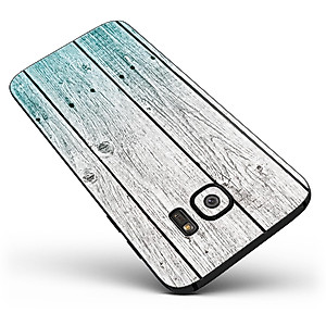 Design Skinz Design Skinz Trendy Teal to White Aged Wood Planks Full-Body Wrap Decal Skin-Kit for The Galaxy S7 Edge