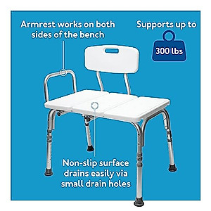 Carex Bathtub Transfer Bench - Shower Bench and Bath Bench with Height Adjustable Legs - Convertible to Right or Left Hand Entry, Shower Chair For Bathtub, Bathtub Chair