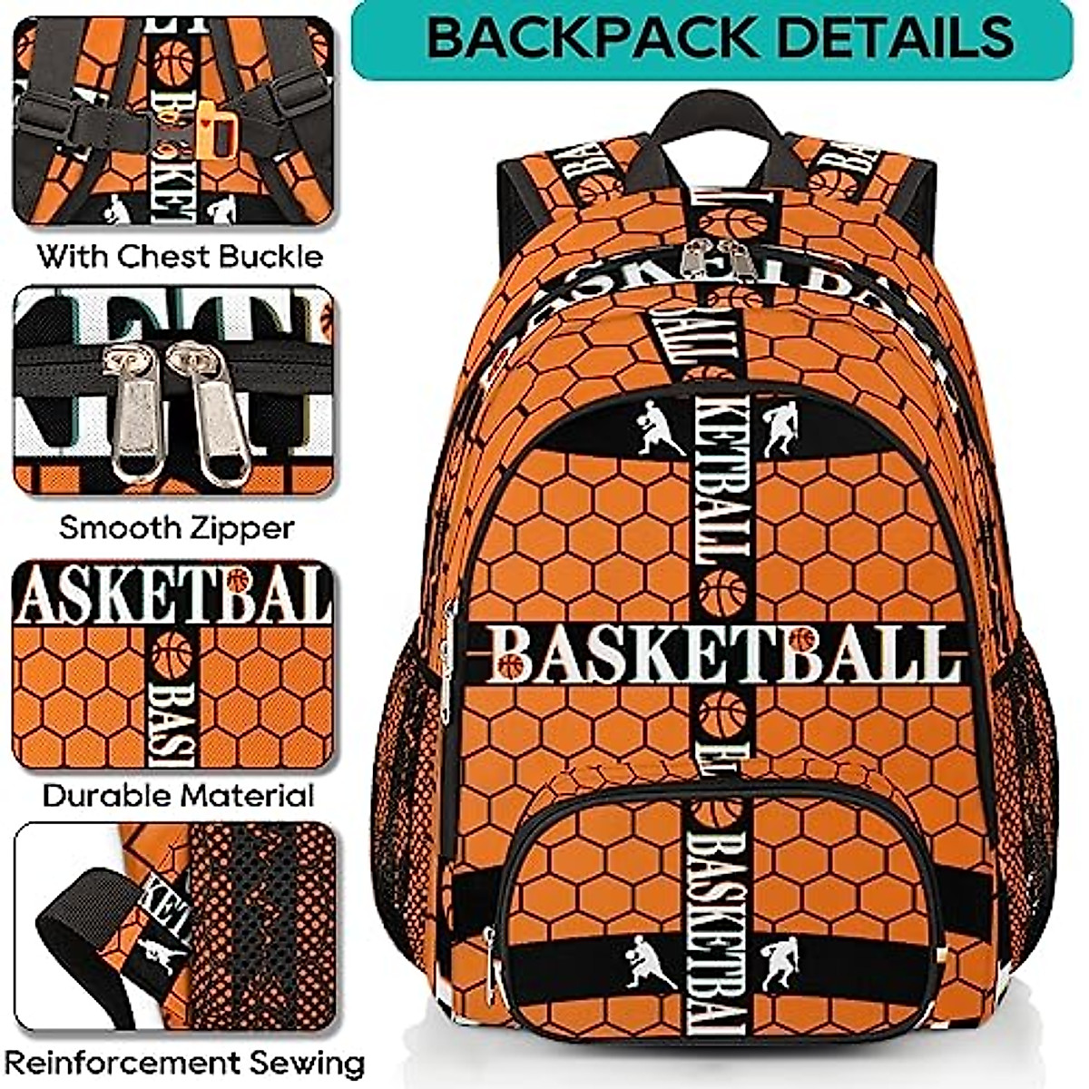OMFUNS Basketball Ball School Backpack for Kids Boys Girls Women Men Cool Sport Quote Bookbag for College Gym Travel School Bag Rucksack Casual Daypack Computer Laptop Backpack
