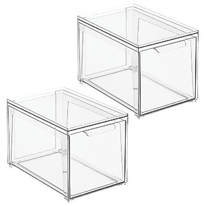 mDesign Plastic Stackable Closet Storage Organizer Bins with Pull Out Drawer for Cabinet, Desk, Shelf, Cupboard, or Dresser Organization - Lumiere Collection - 2 Pack - Clear