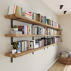 FHCKIG 72'' Floating Wall Shelf, Rustic Shelf for Room Decor, Hanging Shelves for Wall, Long Floating Shelf, Kitchen Storage Shelf Burnt