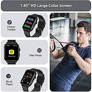 SOUYIE Smart Watch (Call Answer/Dial) for Men Women, 1.85" HD Display Blood Pressure Blood Oxygen Heart Rate Sleep Monitor，IP68 Waterproof Fitness Tracker Pedometer for Android and iOS Phone