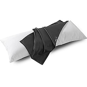 Lamberia Full Body Pillow Insert for Adults with Silky Satin Pillow Cover for Hair and Skin. Breathable Pillow for Sleeping in Various Positions, 20"x54" Dark Gray