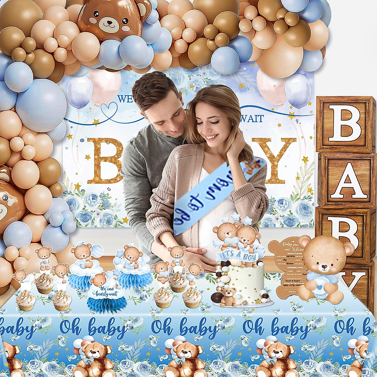 Cocomigo 187pcs We Can Bearly Wait Baby Shower Decorations Teddy Bear Baby Shower Decorations We Can Bearly Wait Balloon Arch Kit Its A Boy Baby Shower Decorations for Baby Shower Themes Party