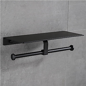 HOOTNEE Towel Holder Storage Shelf Paper Towel Rack Black Wall-Mounted Aluminum Space-Saving Bathroom Utility