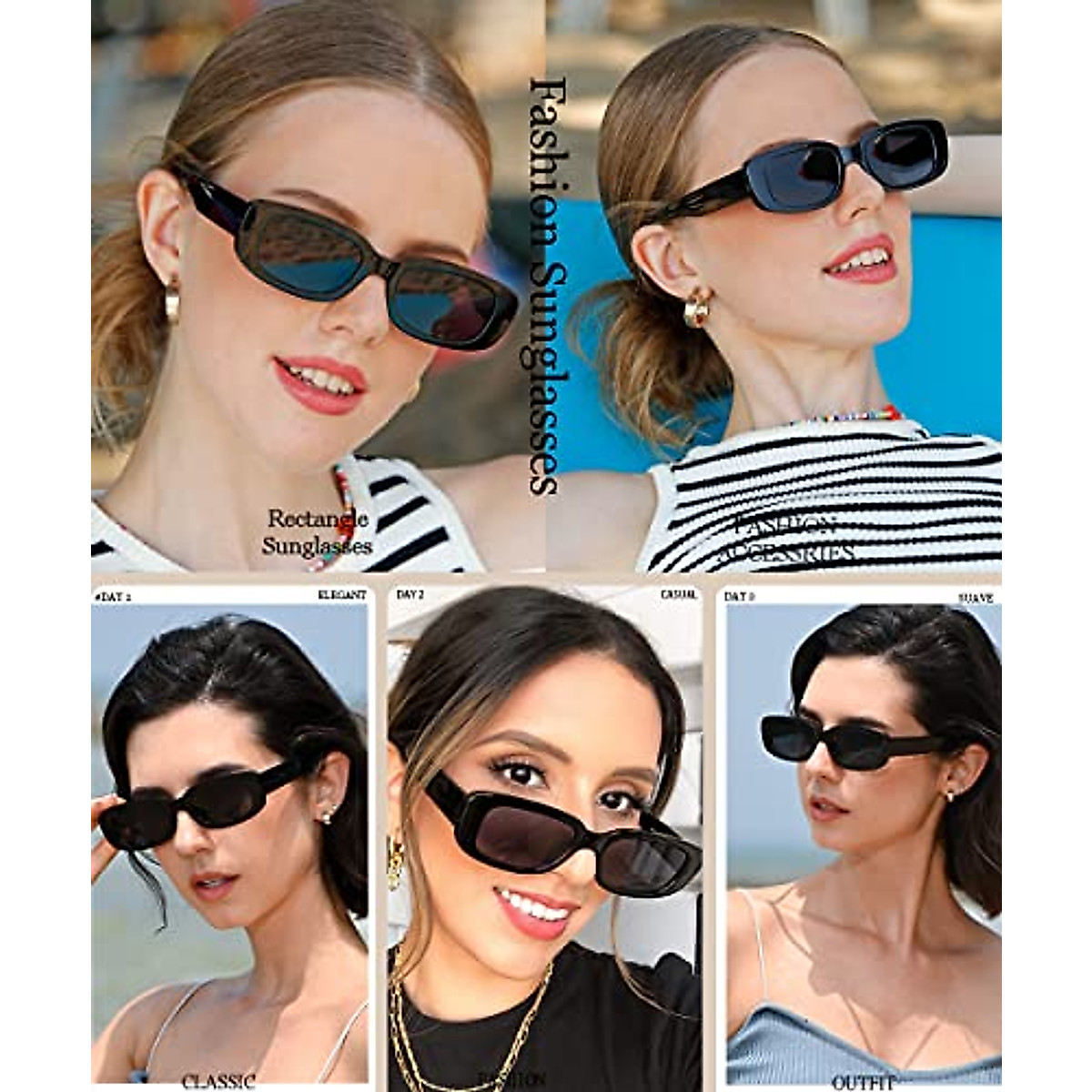 Dollger Trendy Rectangle Sunglasses For Women Men Trendy Retro Rectangular colored Shades sunglasses bulk pack