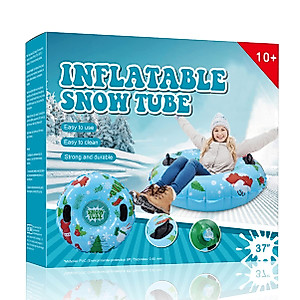 TOYANDONA Inflatable Snow Tube, 37 inch Wear Resistant Snow Sled Snow Tube with Handles for Kids or Adults