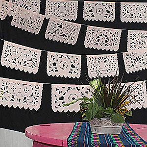 Mexican Party Banner, Papel Picado Banner, Over 60 feet long of Peach papel picado flags, Mexican tissue PAPER garland, Peach banners for fiestas, baby shower, Weddings, Quinceaneras, Birthdays, Fiesta party supplies ws75