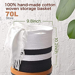 BURFERLY Mini Collapsible Laundry Hamper for Baby Pure Cotton Rope Storage Basket with Handles Dirty Clothes Hamper Storage Bins Organizer for Nursery, Laundry, Towel, Clothes (9.8''x10.2'', Black)