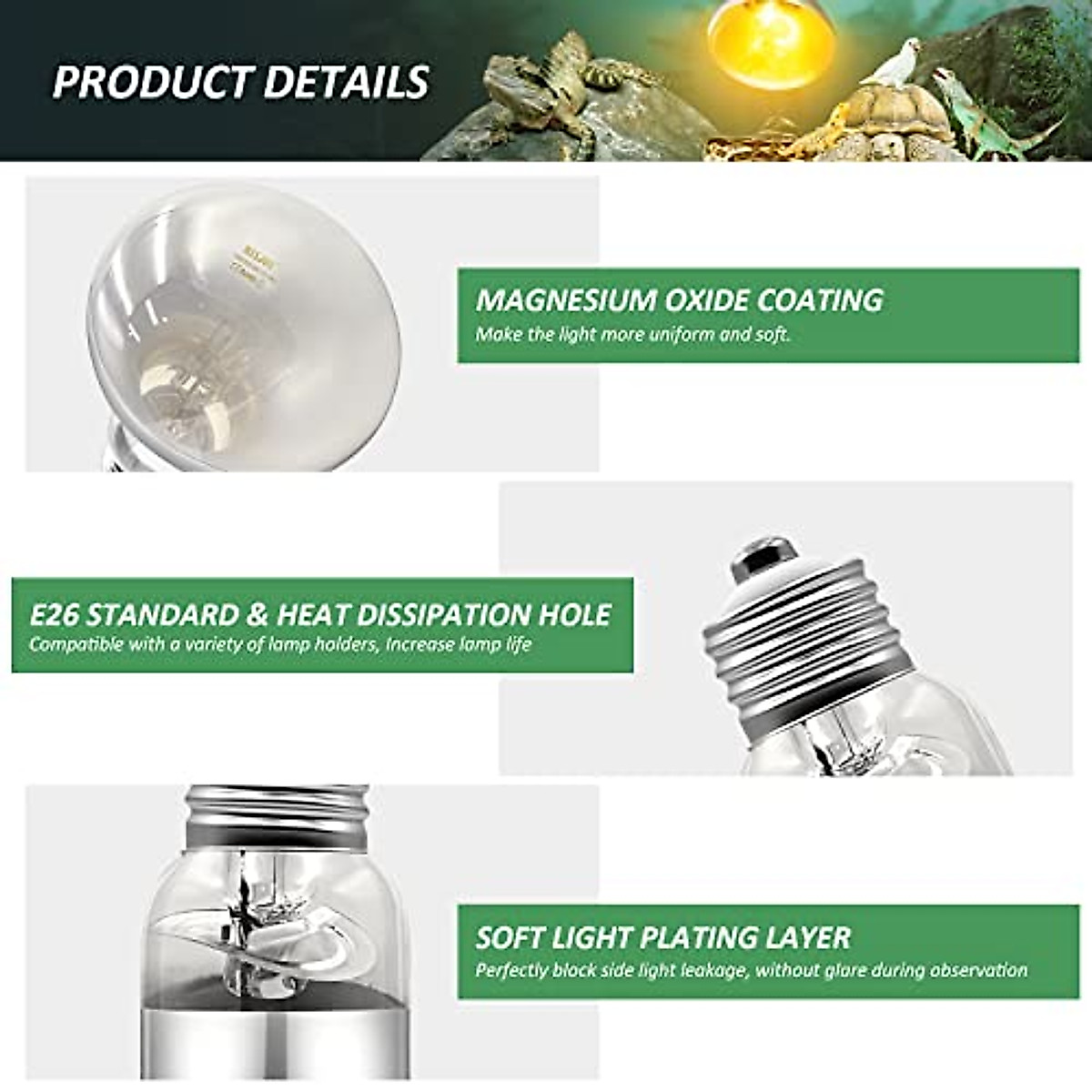 MIXJOY 100W Reptile Heat Lamp Bulb Full Spectrum UVA UVB Sun Light for Reptile and Amphibian Use