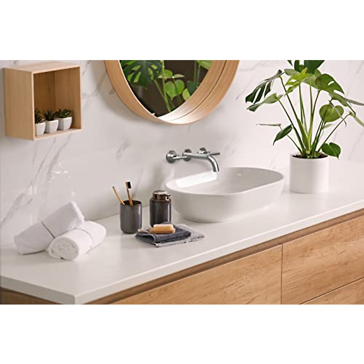 Brasnell Solutions, Brushed Nickel Wall Mounted Tub Faucet - Dual Handle - Brass - Vanity - 3-Hole spout, High Water Pressure - Home Improvement Bathroom DIY